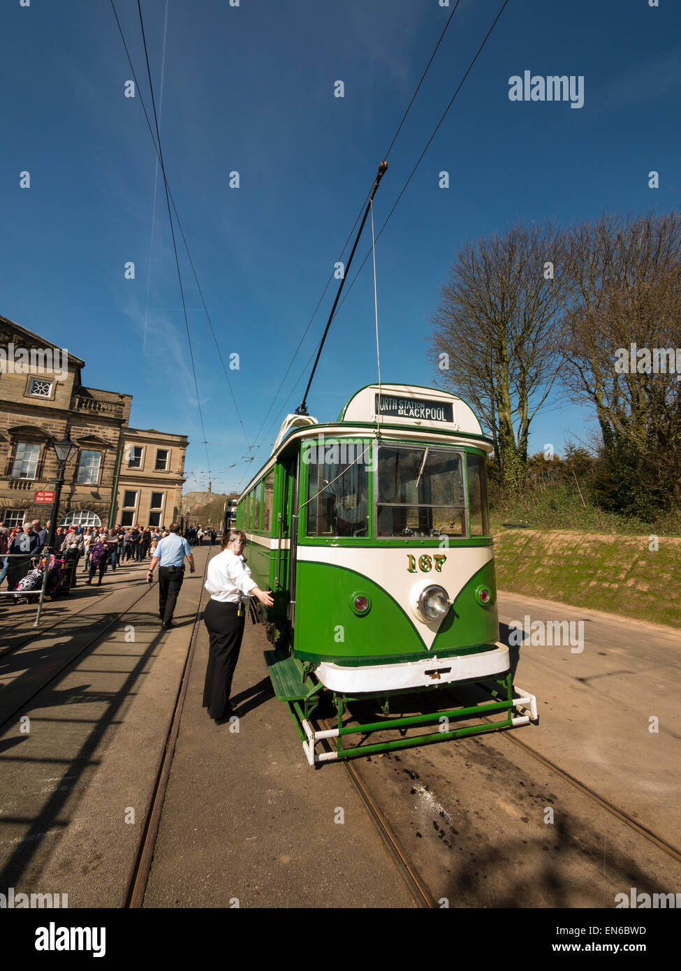 A vintage tram at the National Tramway Museum,Crich,Derbyshire,UK.taken ...