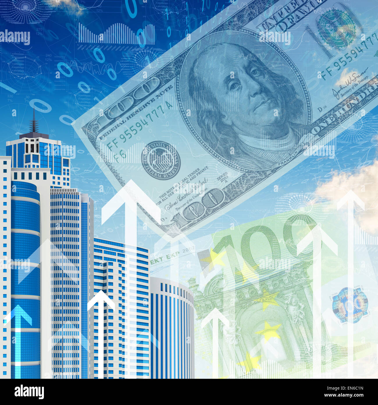 Cityscape on abstract dollar background Stock Photo - Alamy