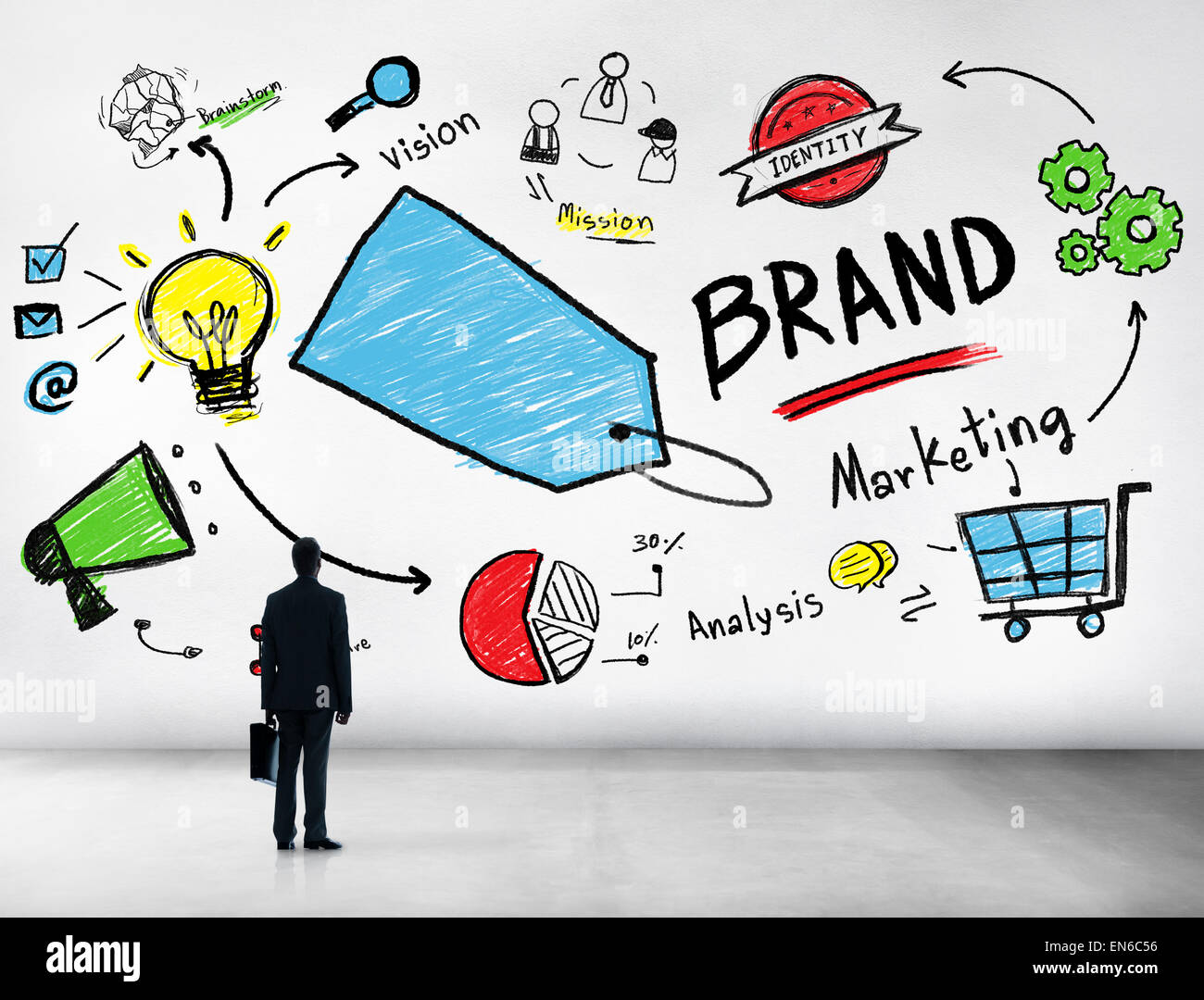 Silhouette Businessman Planning Marketing Brand Concept Stock Photo - Alamy