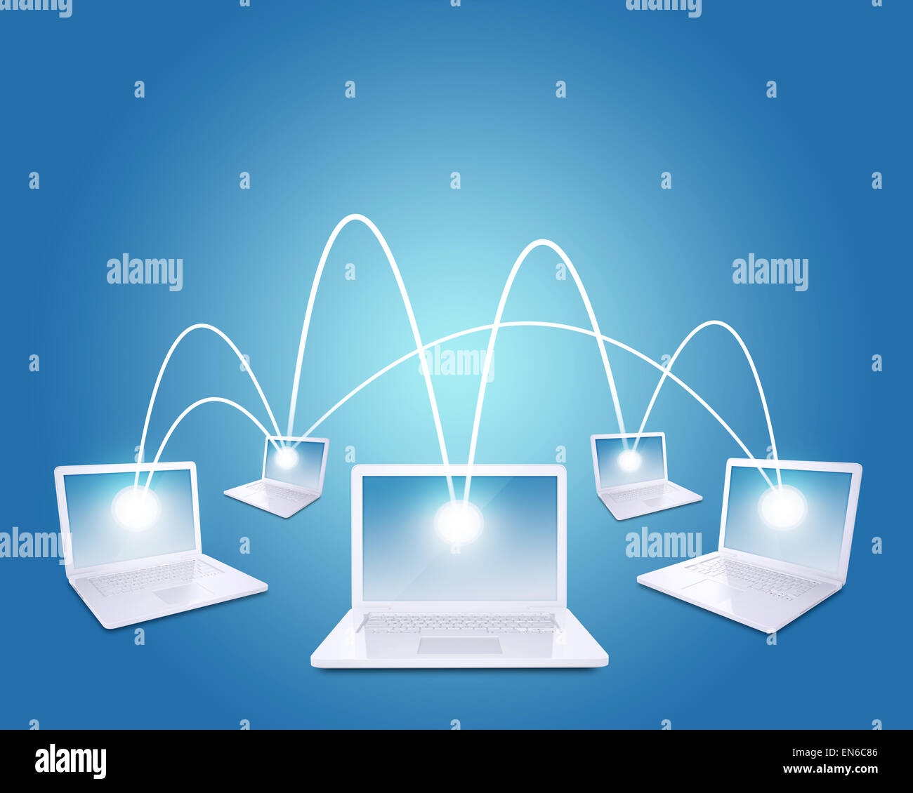 Set of connected laptops Stock Photo - Alamy