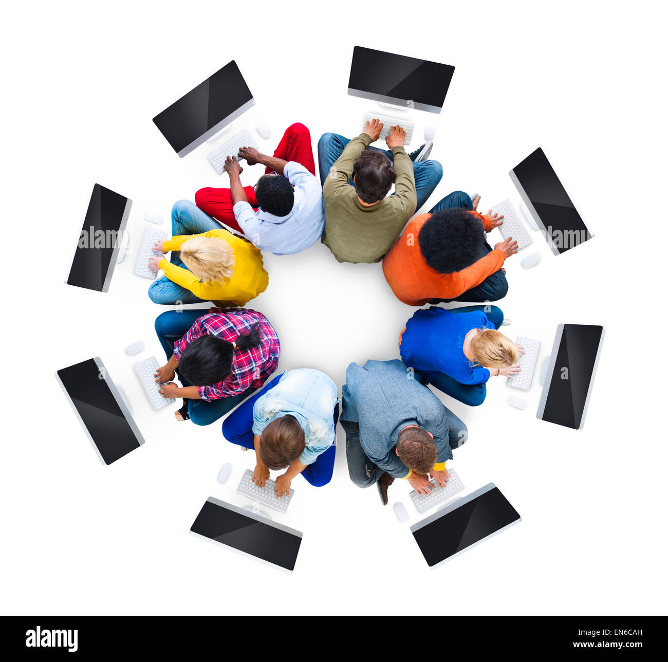 Multiethnic People Using Computers in a Circular Position Stock Photo ...