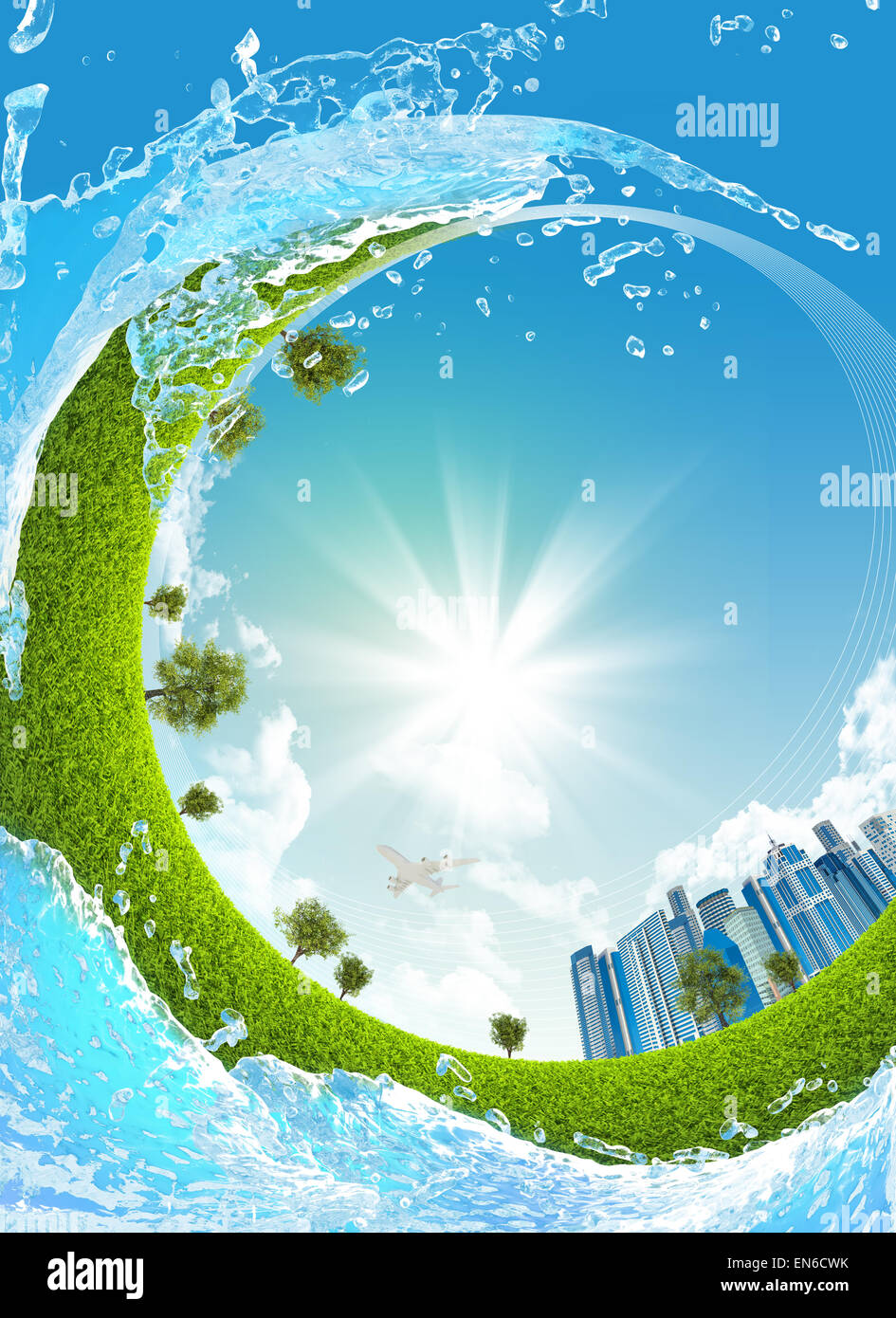 Cityscape inside ocean wave Stock Photo - Alamy