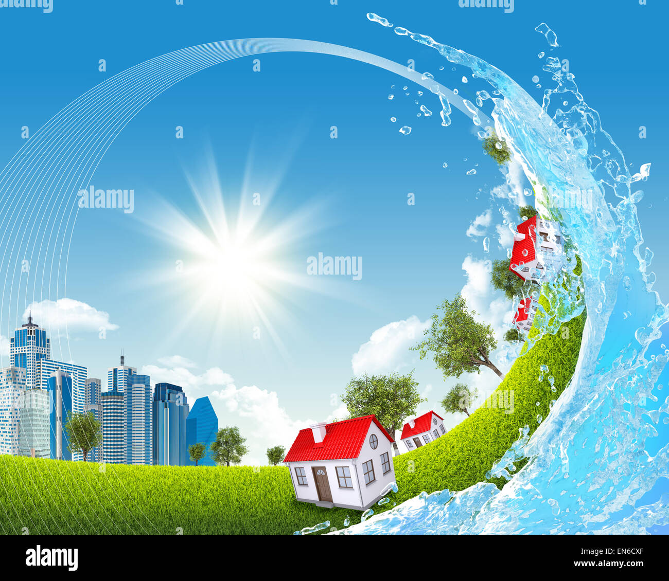 City inside ocean wave Stock Photo - Alamy