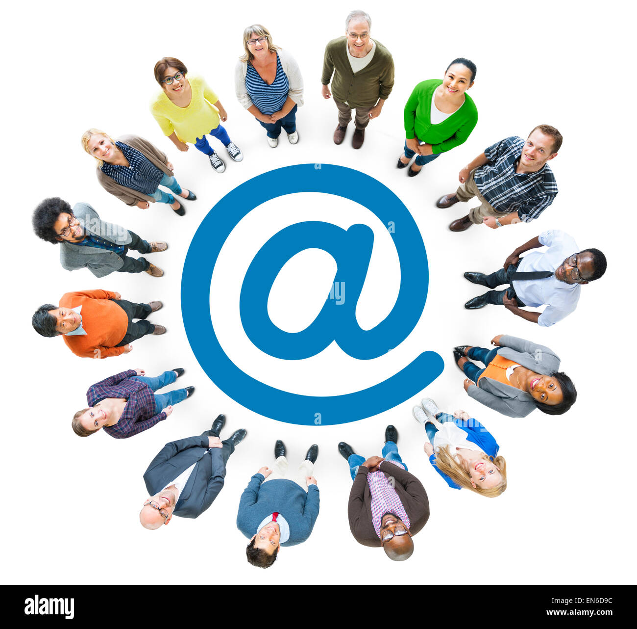 Aerial View of Multiethnic People Forming Circle and 'At' Symbol Stock ...