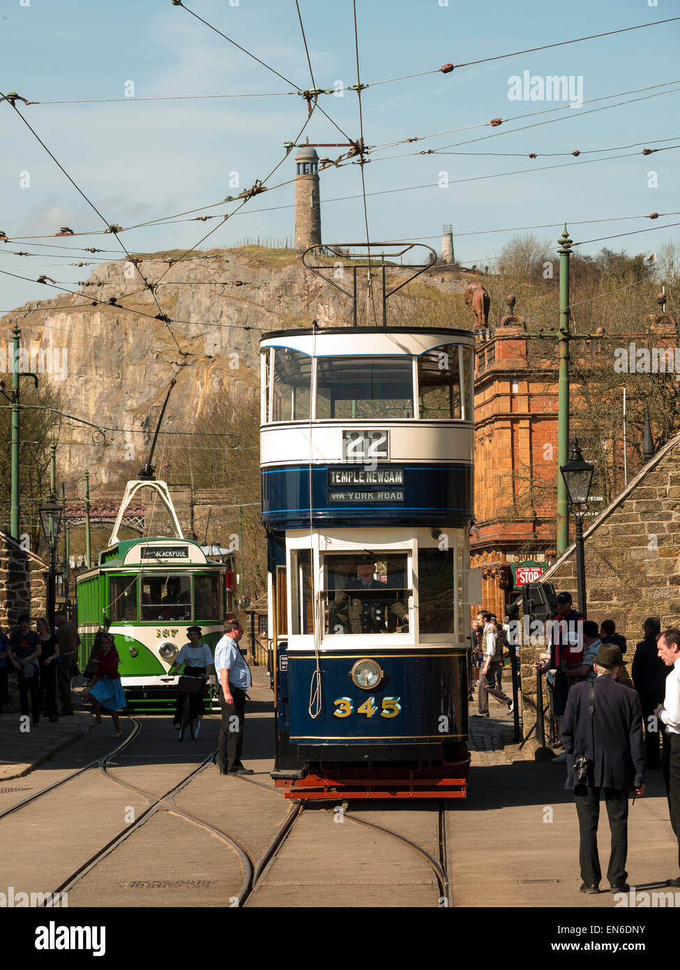A vintage tram at the National Tramway Museum,Crich,Derbyshire,UK.taken ...