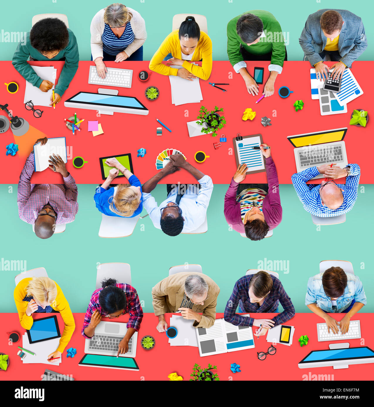 Busy Multiethnic Group of People Working in Illustration Stock Photo ...