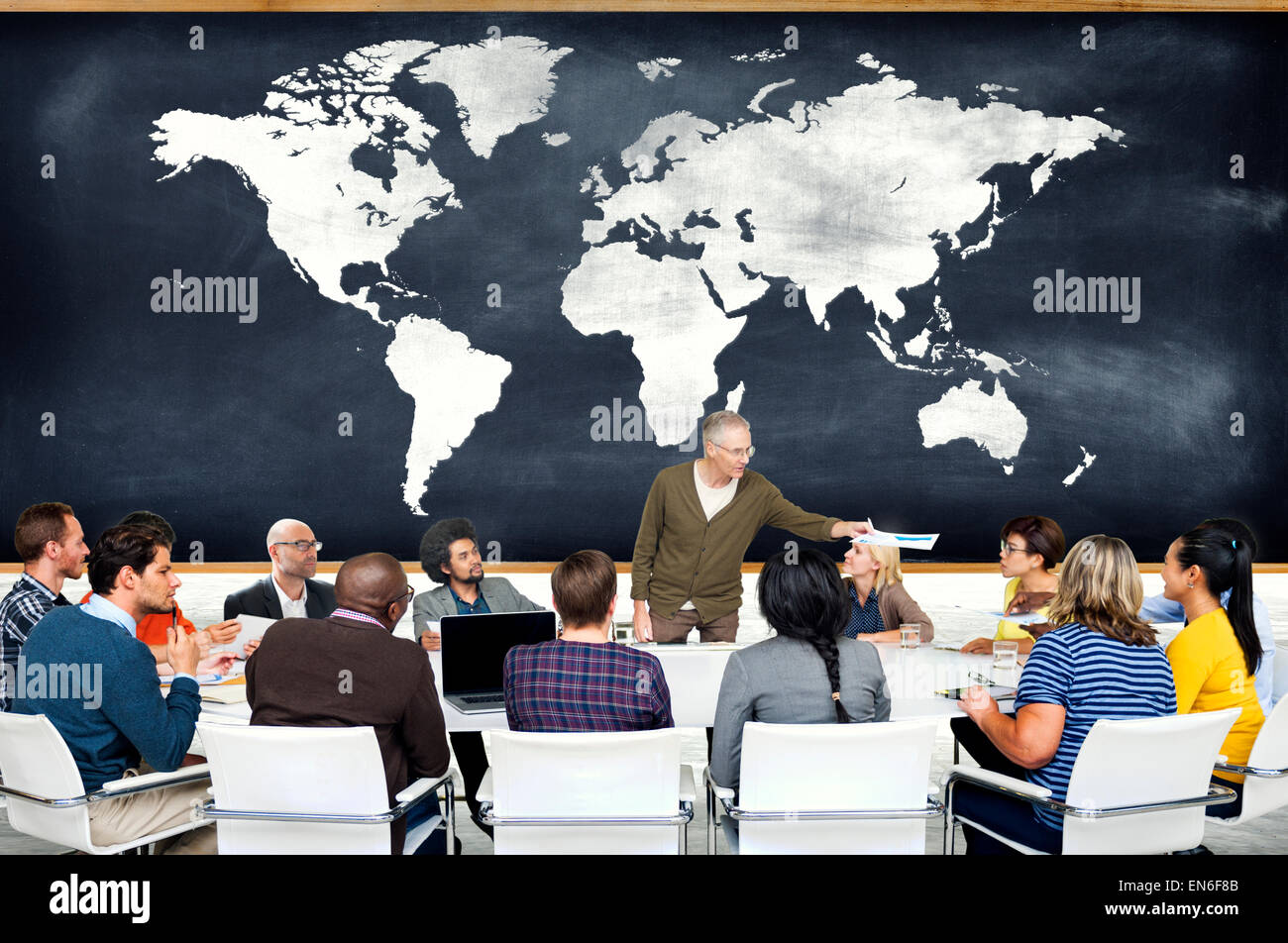 World map in office table hi-res stock photography and images - Alamy