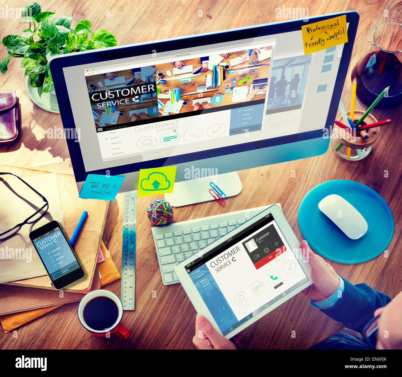 Man Working with Computer Customer Service Stock Photo - Alamy
