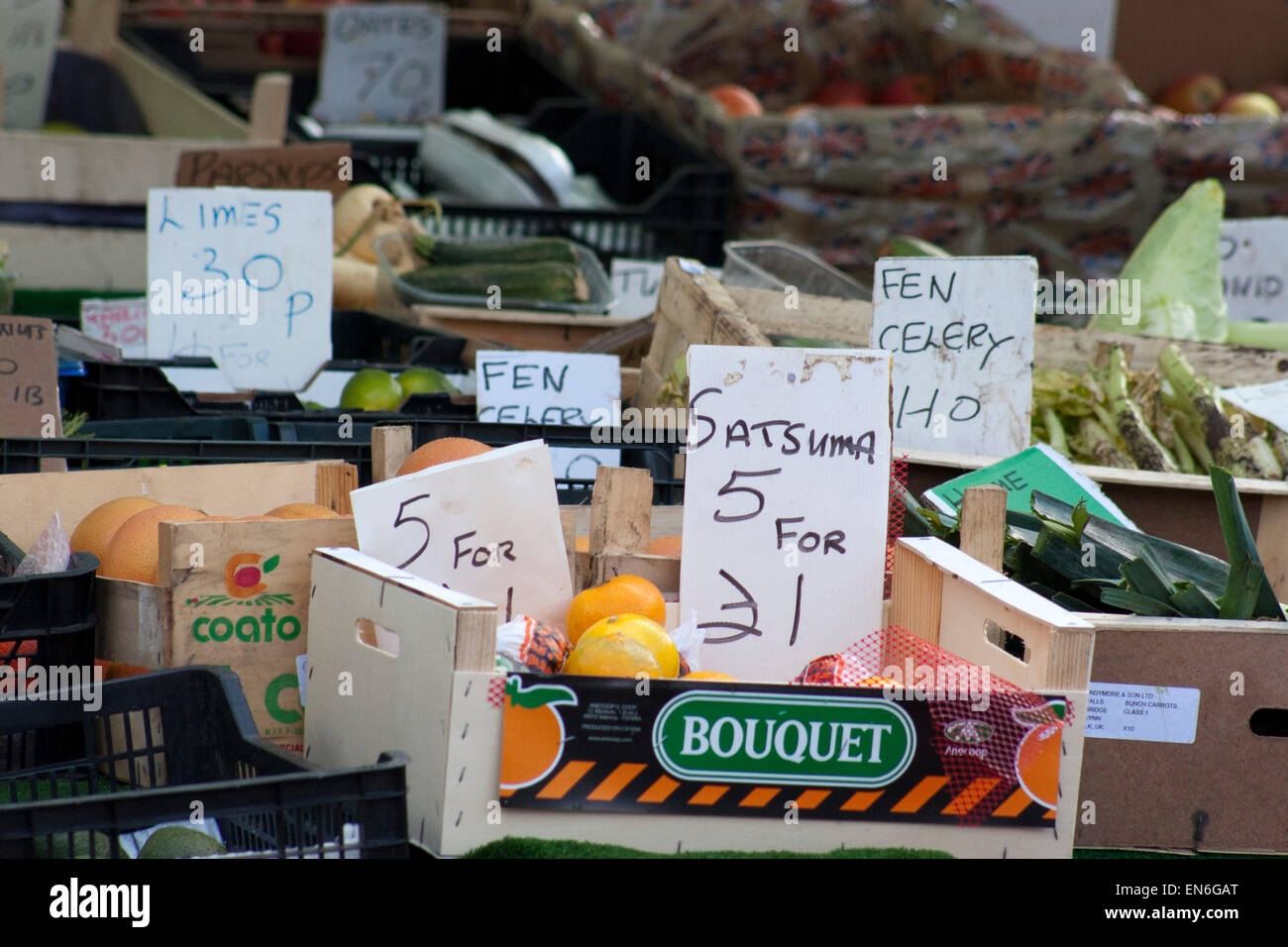 Price cards on a fruit and veg market stall Stock Photo - Alamy