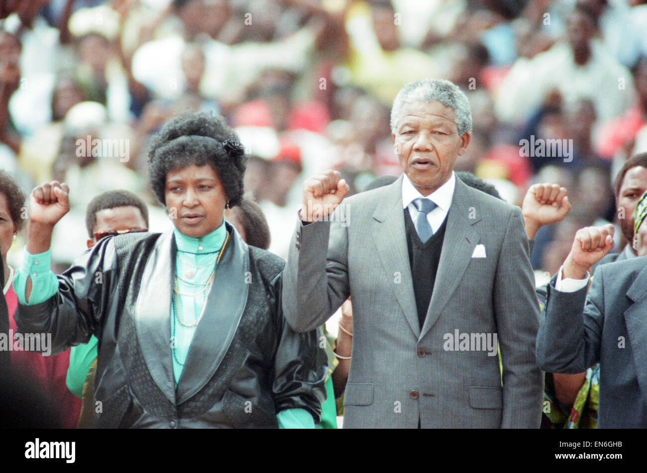 ANC leader Nelson Mandela with his wife Winnie in Soweto, Johannesburg ...