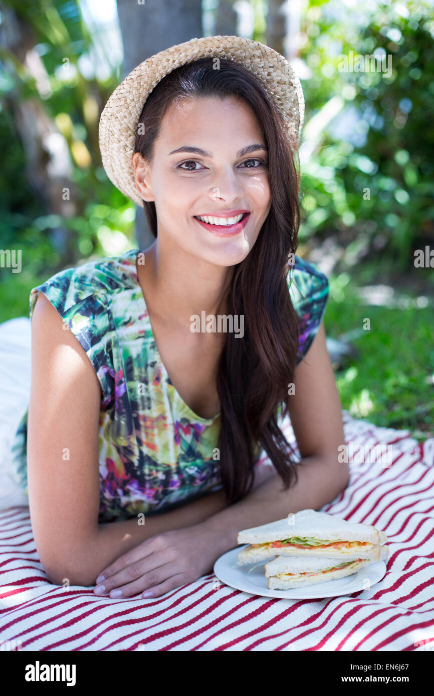 Woman eating sandwich picnic hi-res stock photography and images - Alamy