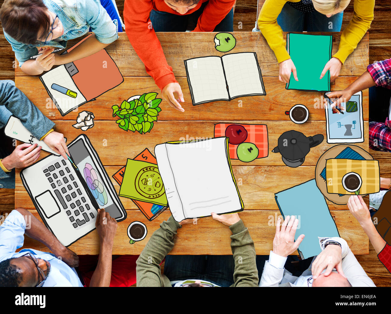 Group of Diverse People Working Drawing and Illustration Stock Photo ...