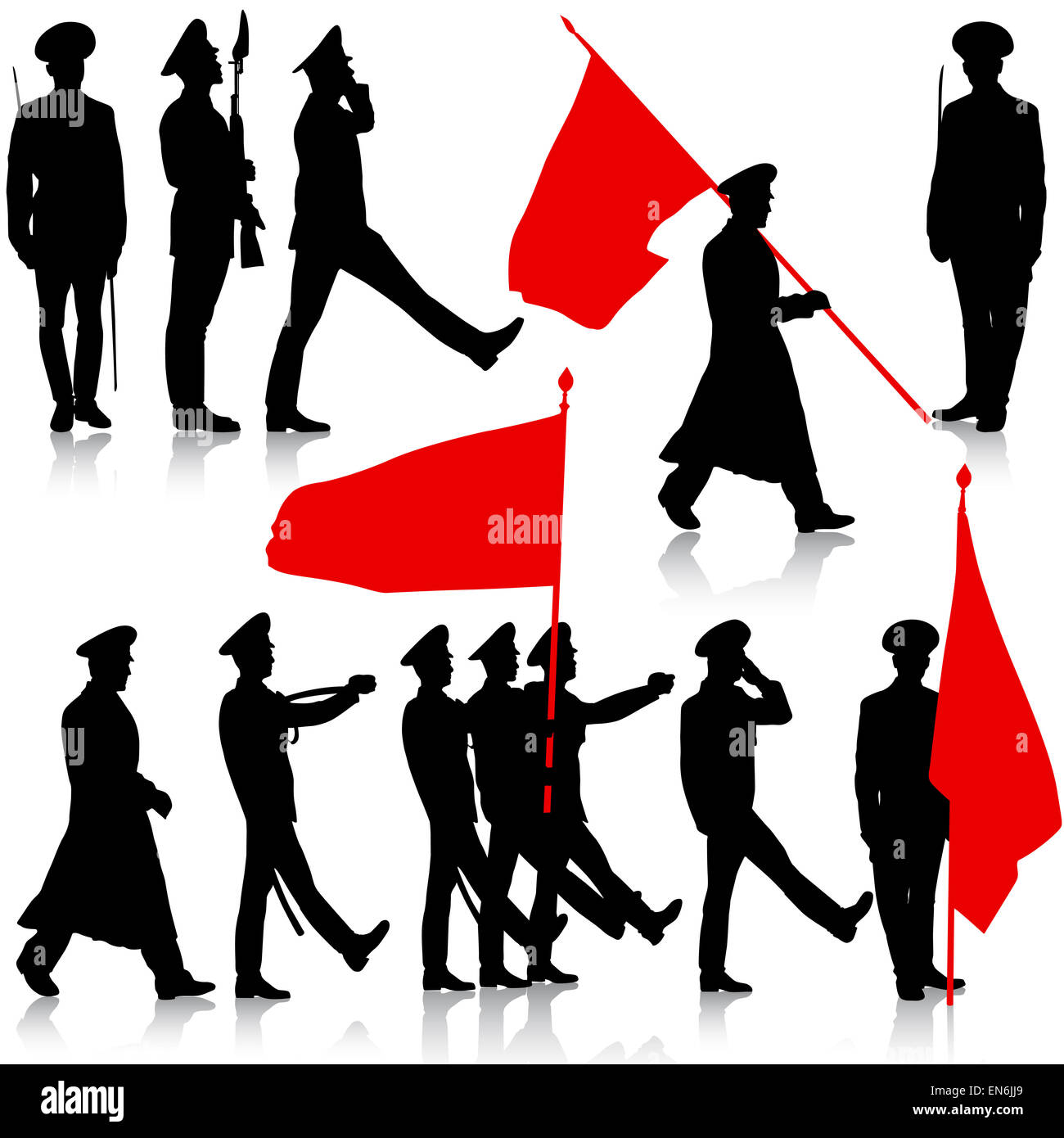 Silhouette military people with flags collection. Vector illu Stock ...