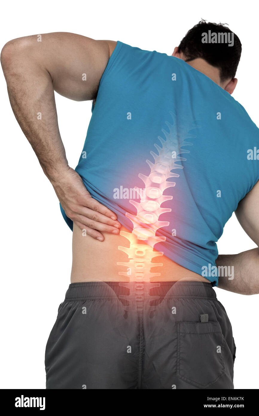 Highlighted back pain of fit man Stock Photo - Alamy