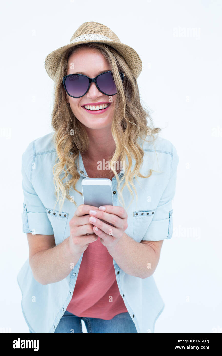 Smiling while texting hi-res stock photography and images - Alamy