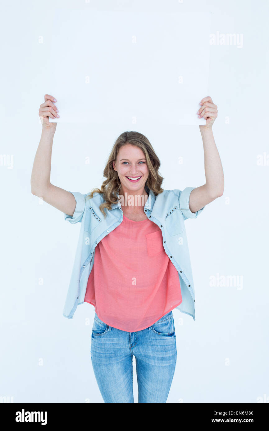 Woman holding poster Stock Photo - Alamy