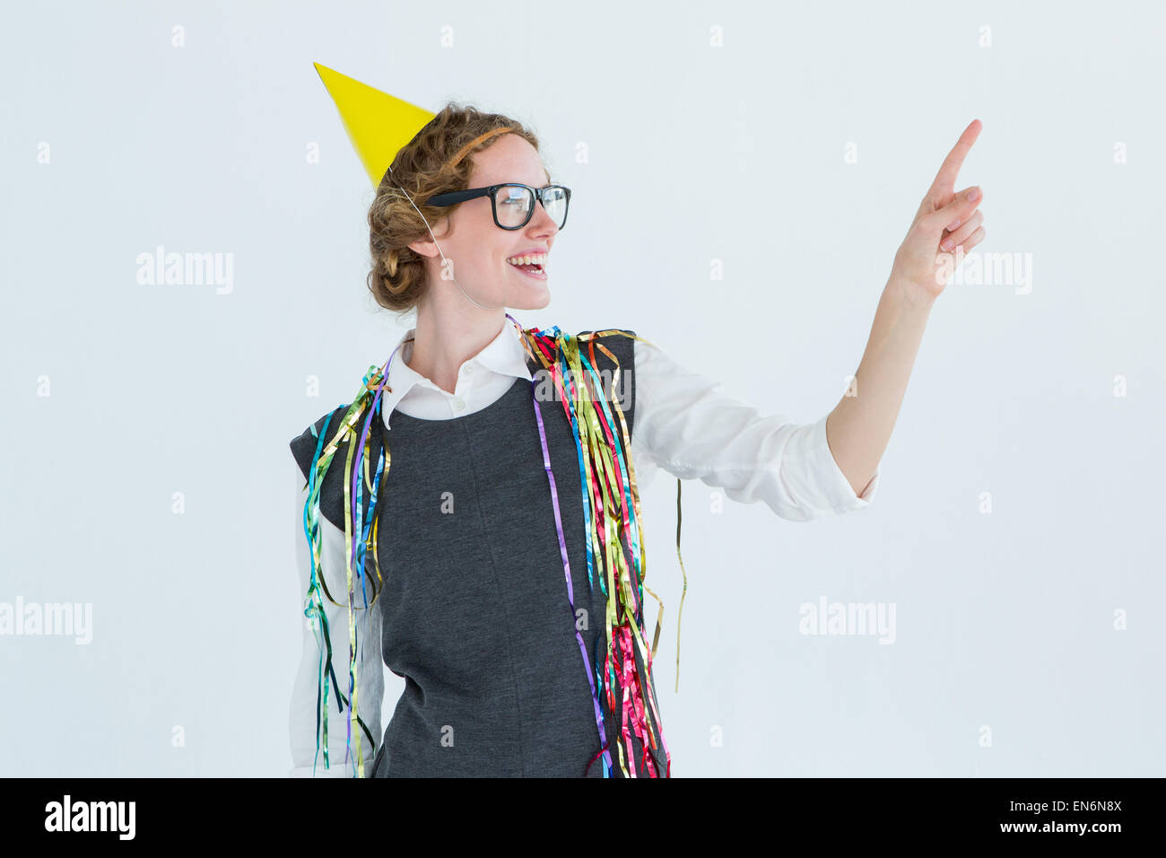 Celebration pointing smiling happy hi-res stock photography and images - Alamy