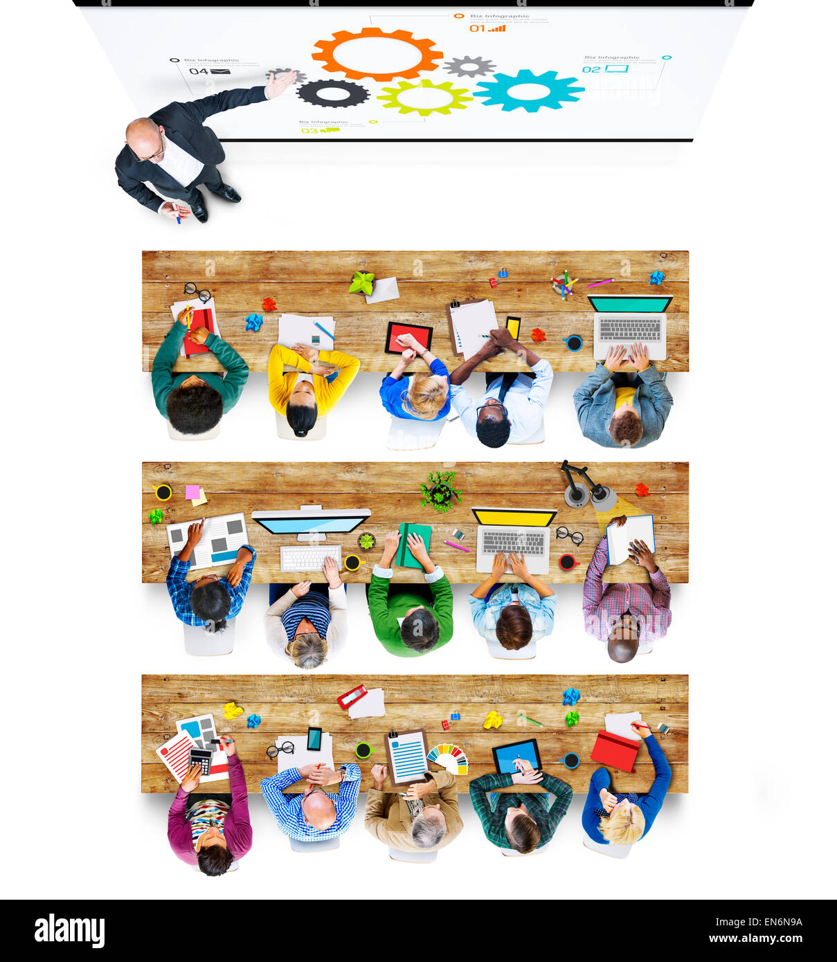Group of Student Studying with Gear Symbol in Photo and Illustration ...