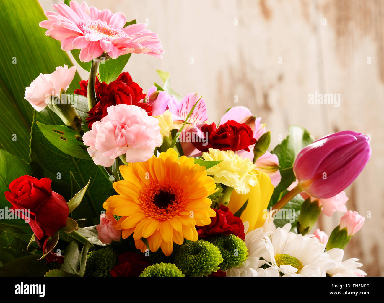 Composition with bouquet of flowers Stock Photo - Alamy