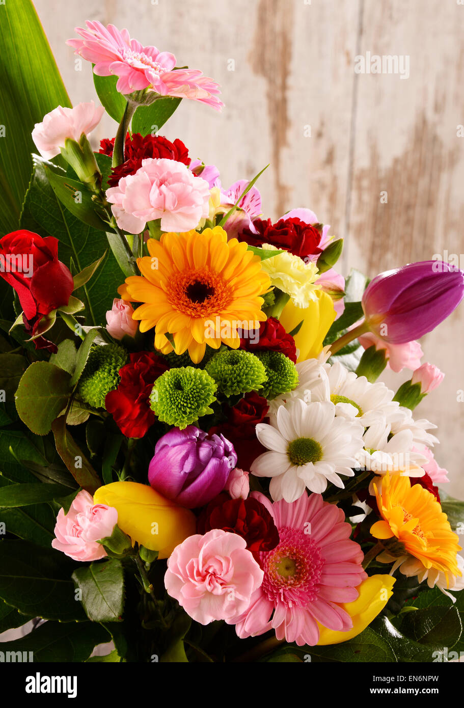 Composition with bouquet of flowers Stock Photo - Alamy