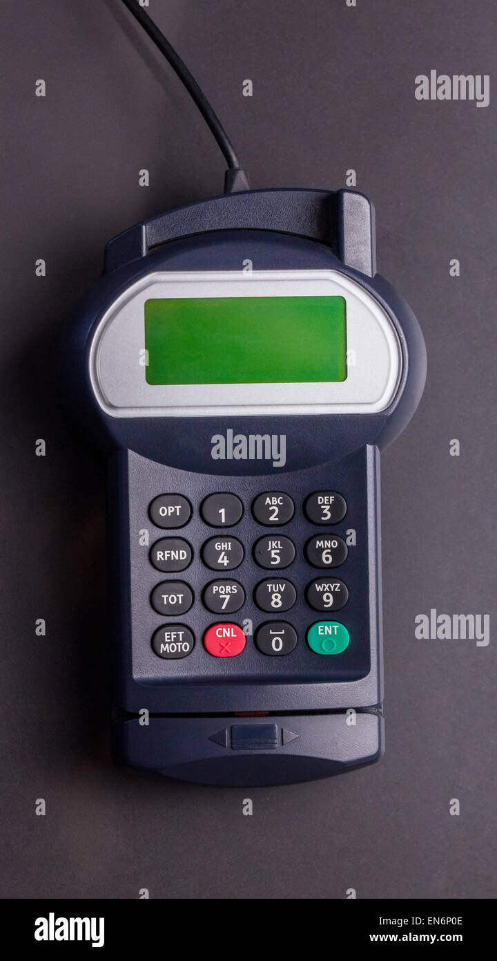 Overhead of pin terminal machine Stock Photo - Alamy