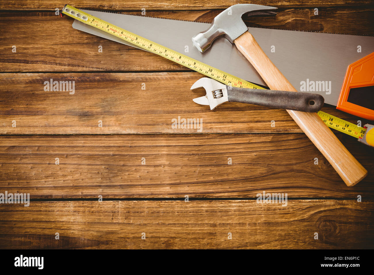 Overhead of tools on table Stock Photo - Alamy