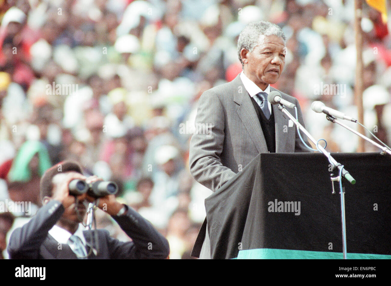 African National Congress (ANC) member Nelson Mandela adresses a rally ...
