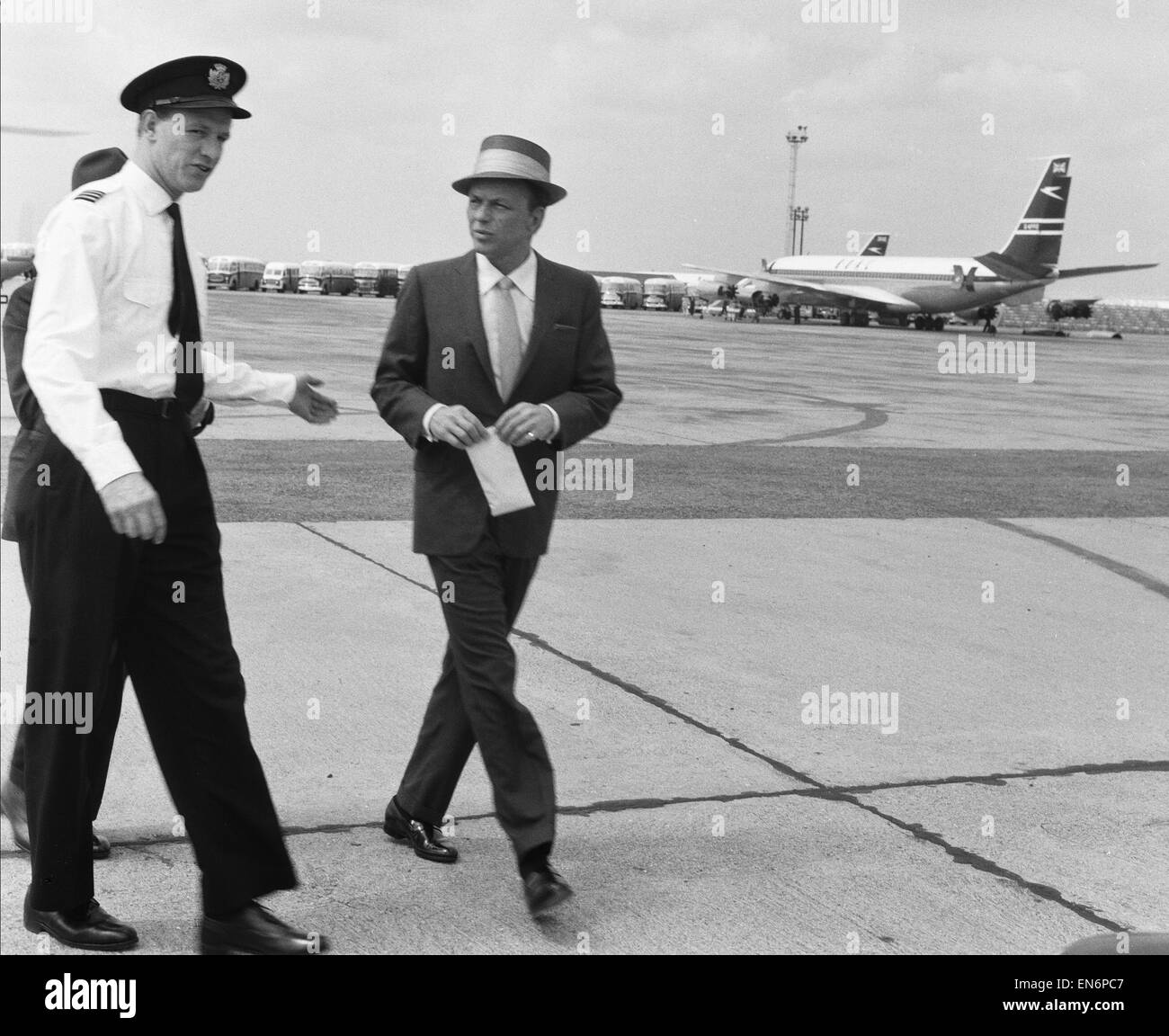 Singer Frank Sinatra seen here arriving at Heathrow Airport by ...