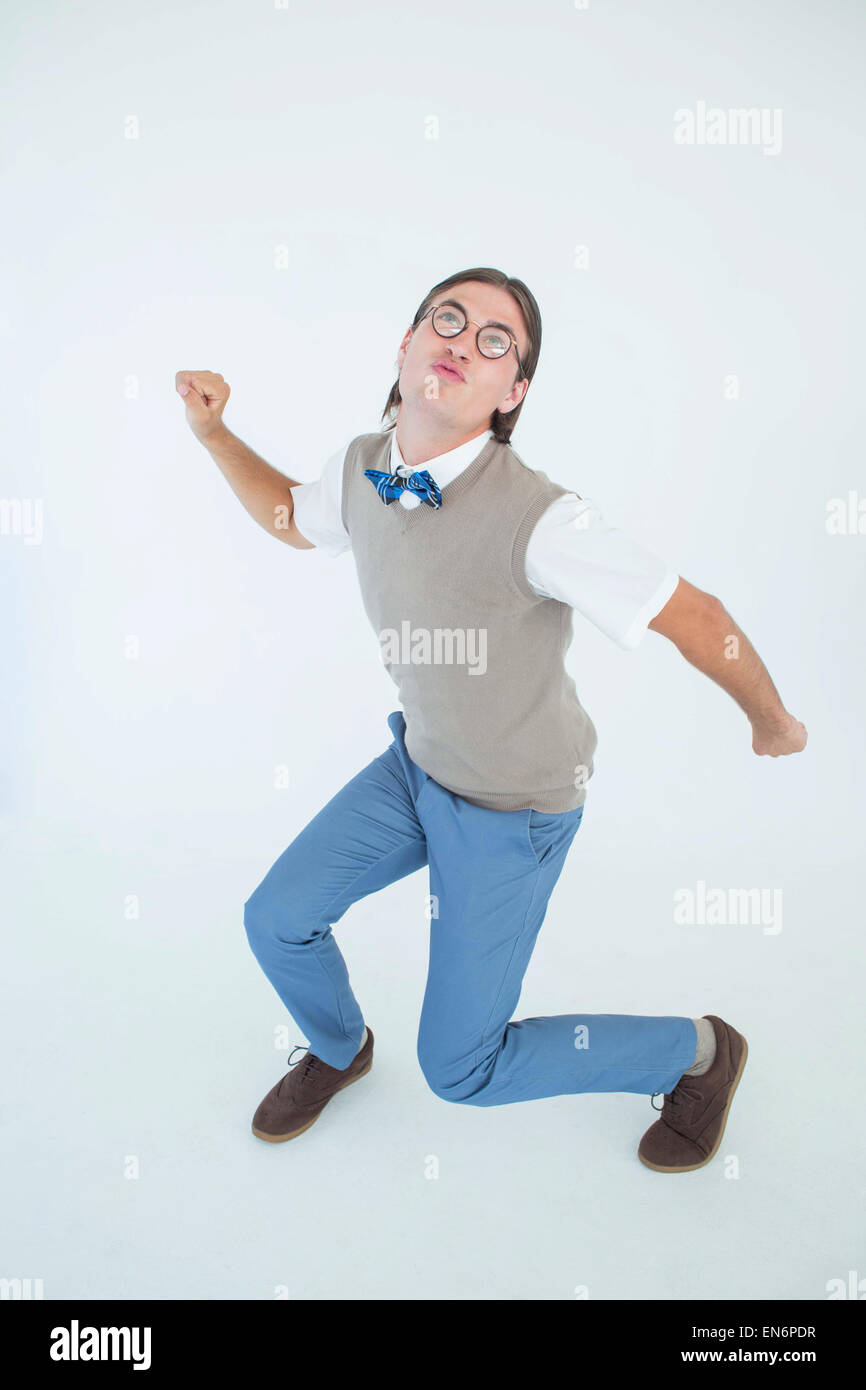 Geeky hipster dancing and smiling Stock Photo - Alamy