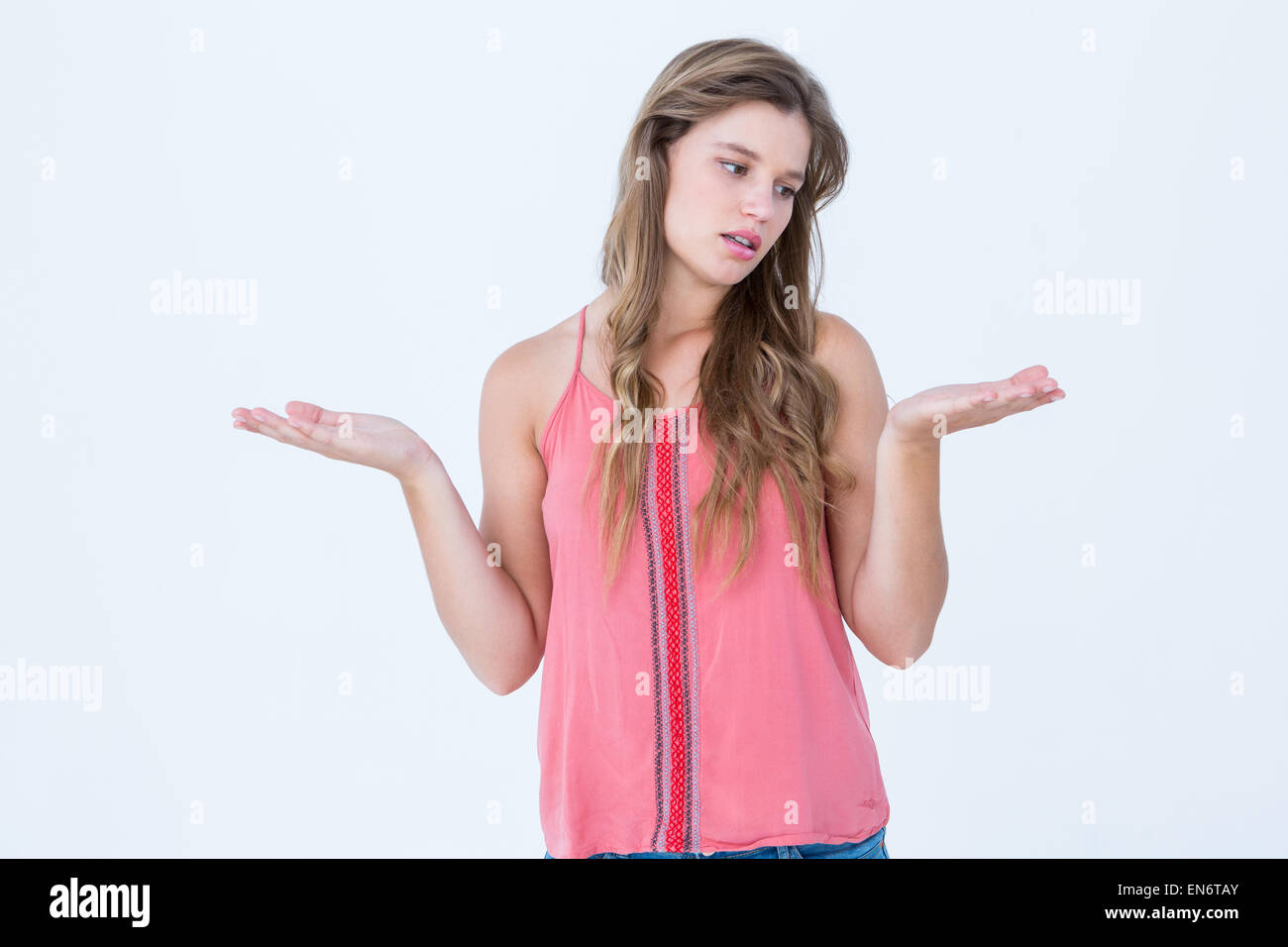 Young woman gesturing know sign hi-res stock photography and images - Alamy