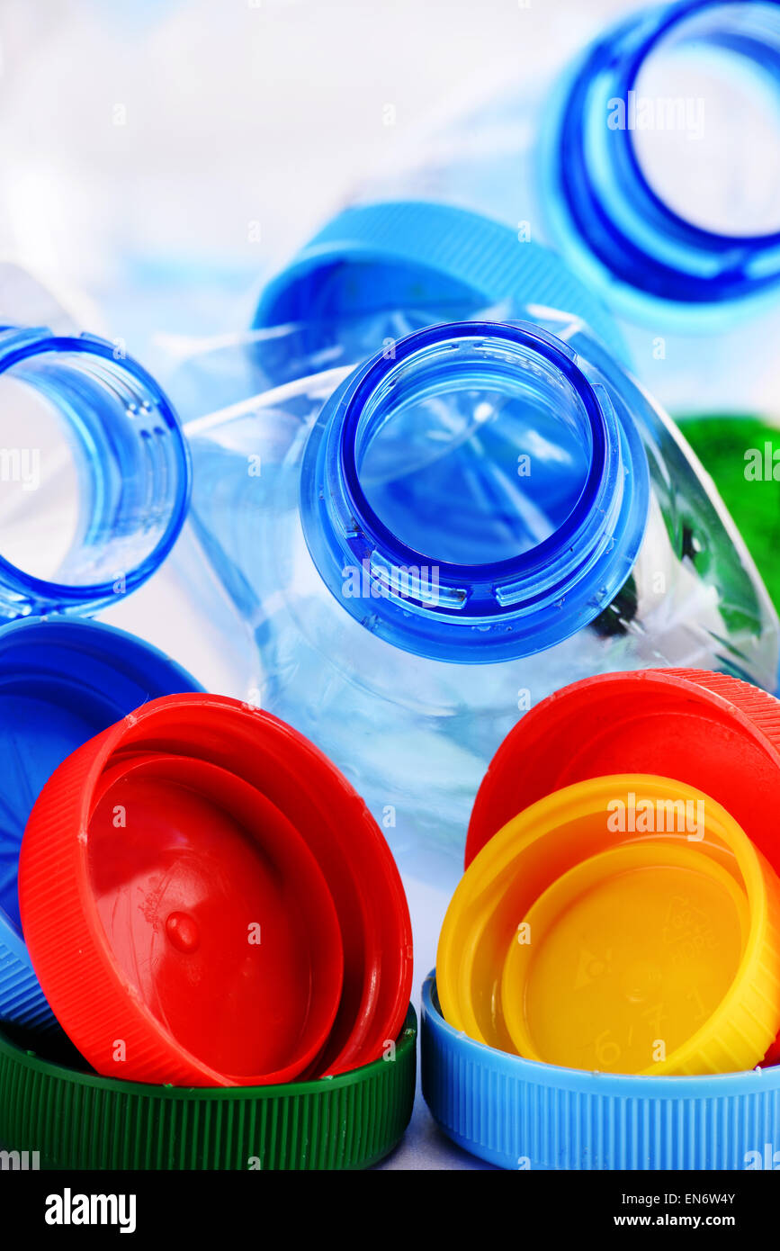 Composition with plastic bottles and caps Stock Photo - Alamy