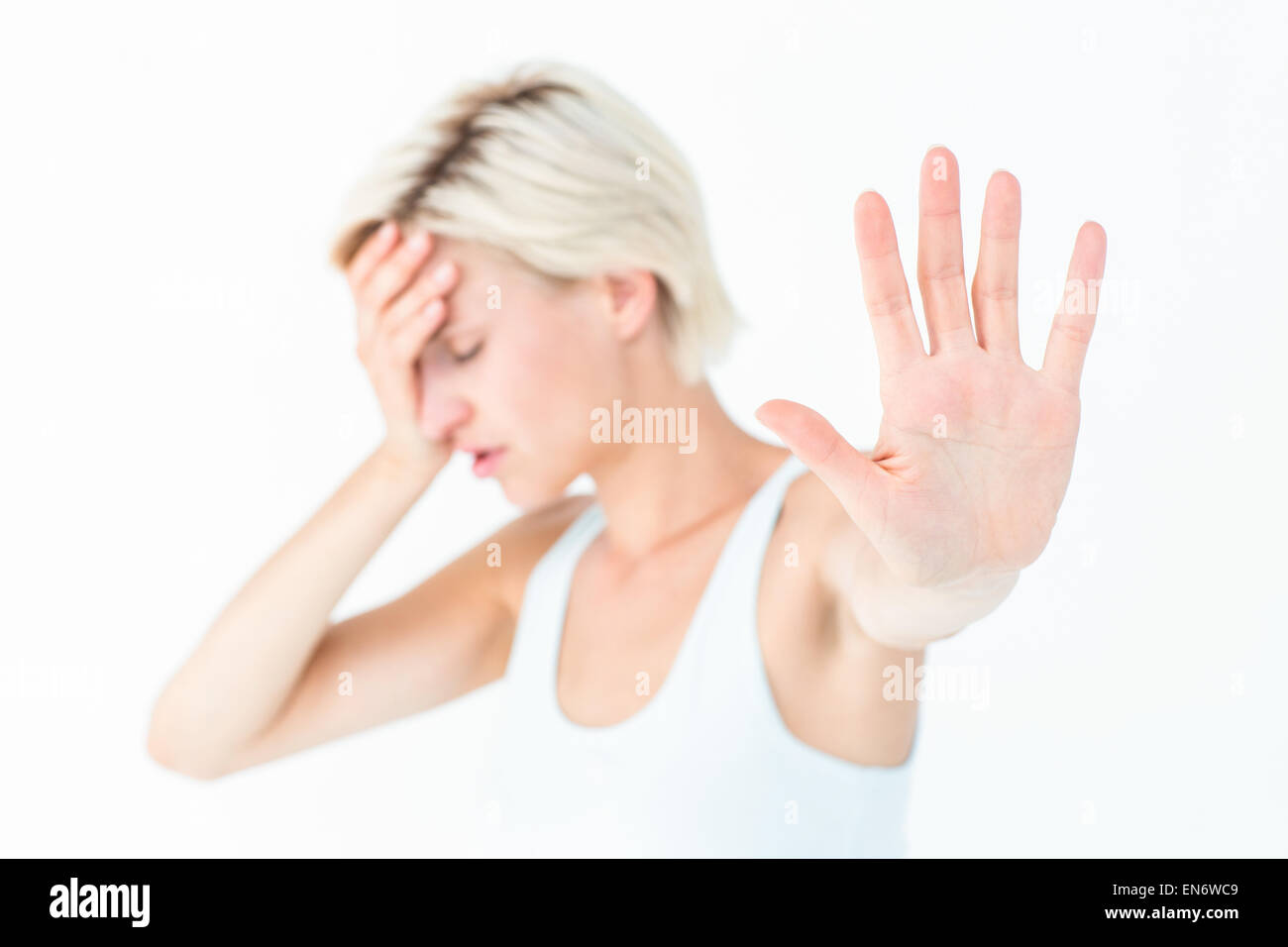 Sad depressed young woman hand Cut Out Stock Images & Pictures - Alamy