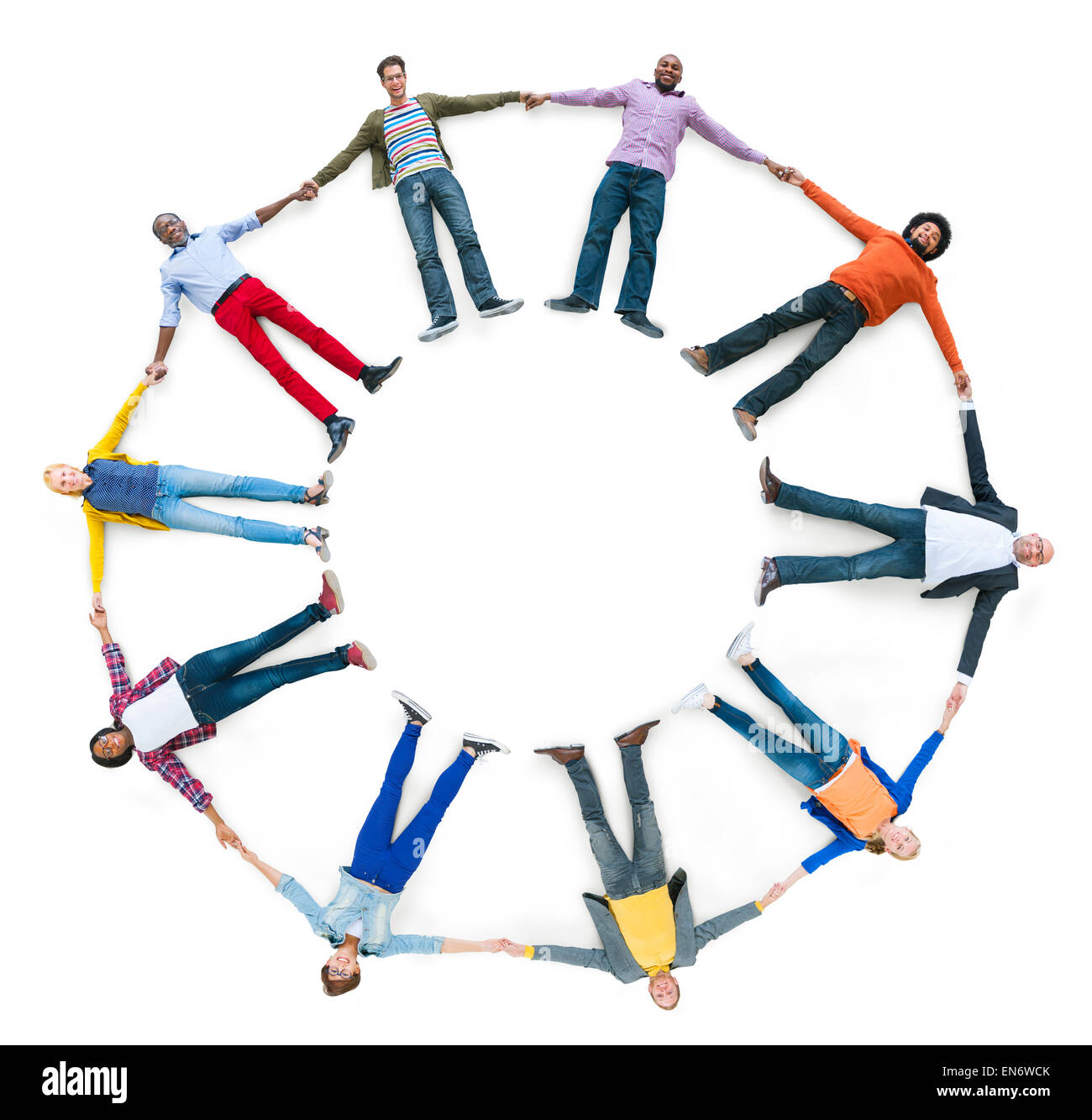 Diverse People Laying Down while Holding Hands Stock Photo - Alamy