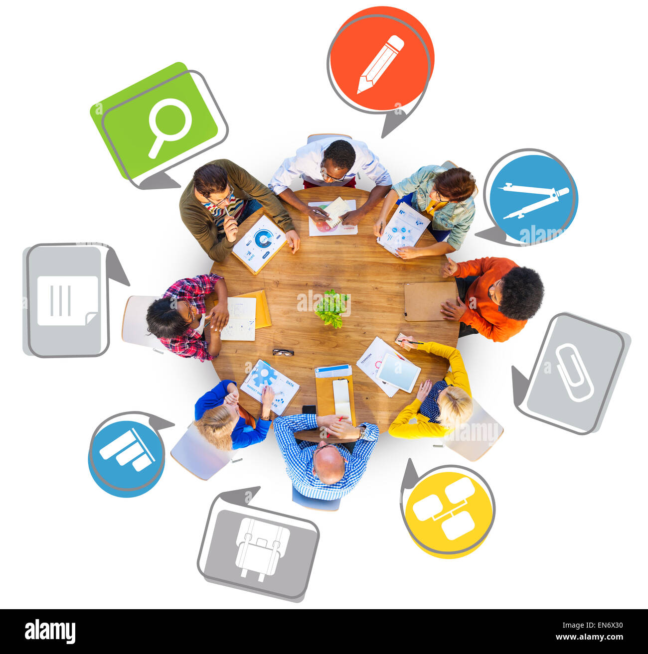 Diverse Group of People Working Around Table Stock Photo - Alamy