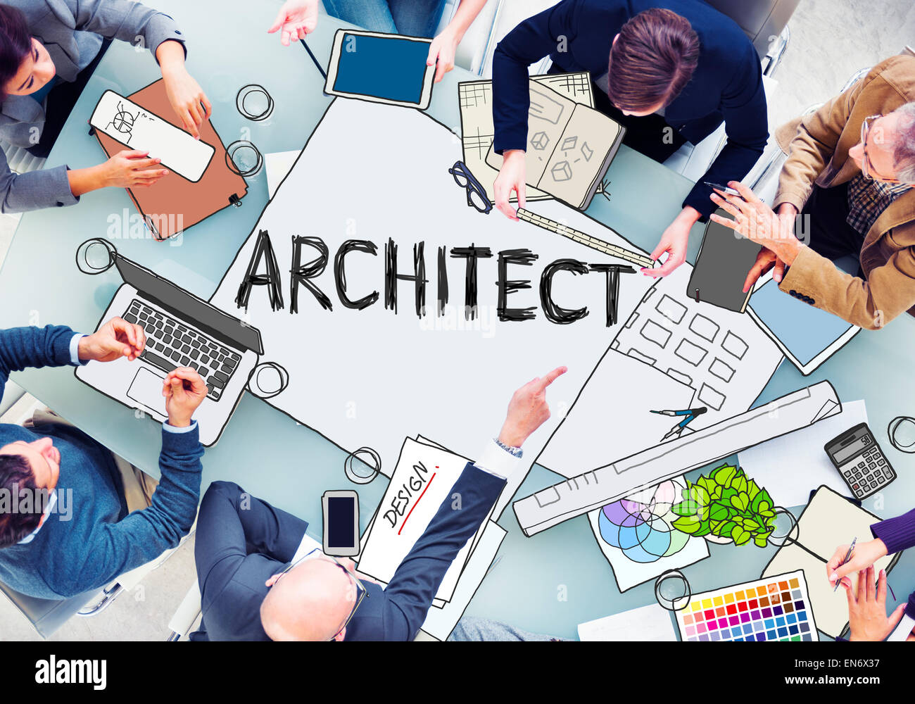Group of Architect Working in Photo and Illustration Stock Photo - Alamy
