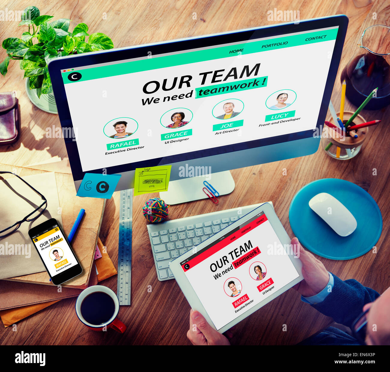 Man Working with Digital Devices Teamwork Stock Photo - Alamy