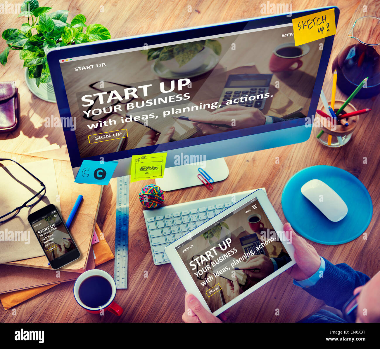 Man Planning to Startup Business with Computer Stock Photo - Alamy