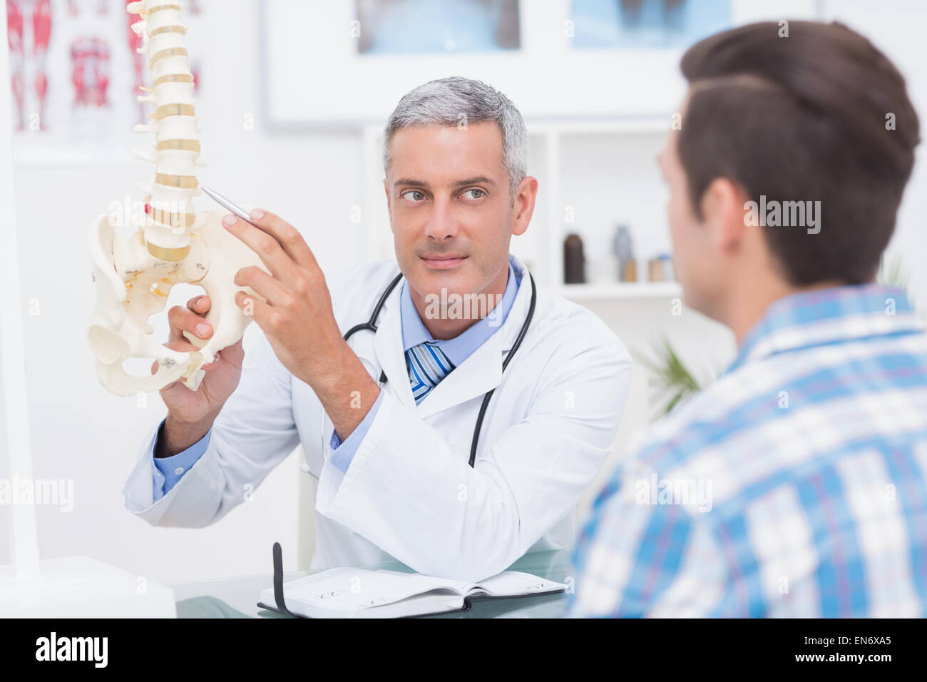 Doctor showing his patient a spine model Stock Photo - Alamy