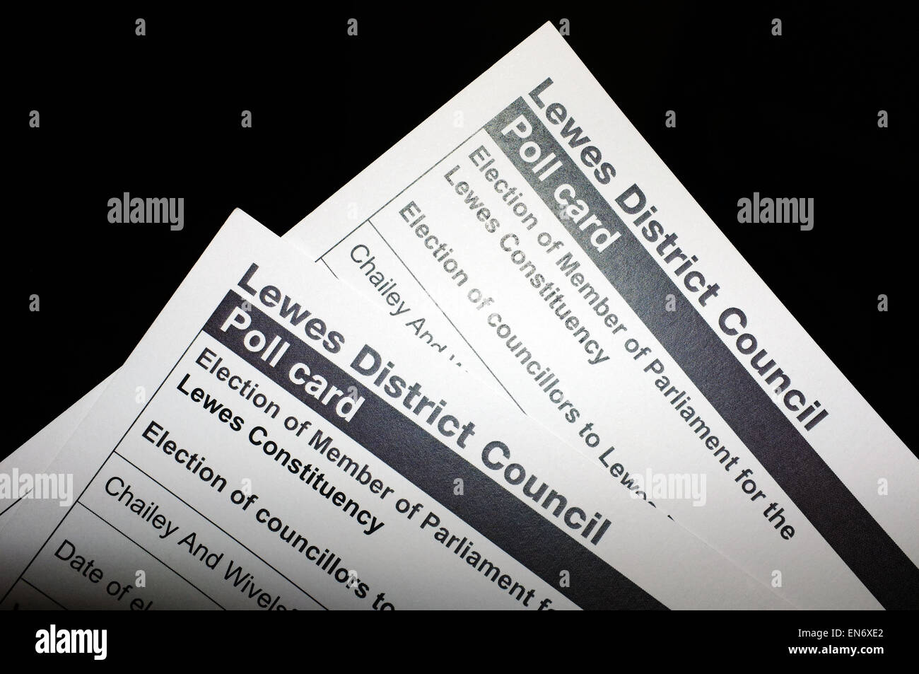 Lewes Constituency Polling cards with voting details for the 7th May UK ...