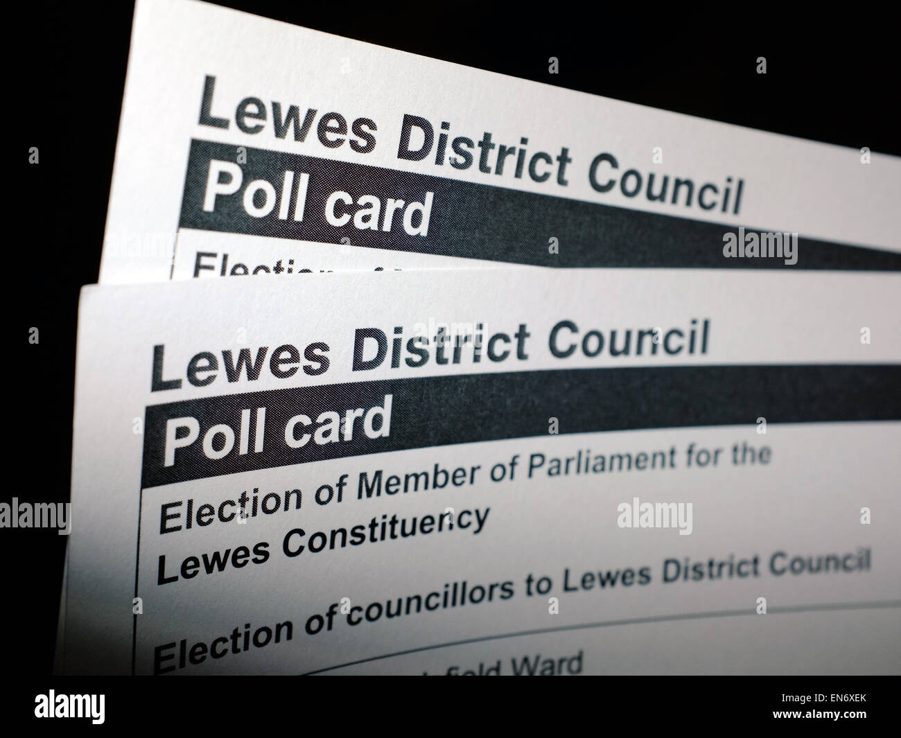 Lewes Constituency Polling cards with voting details for the 7th May UK ...