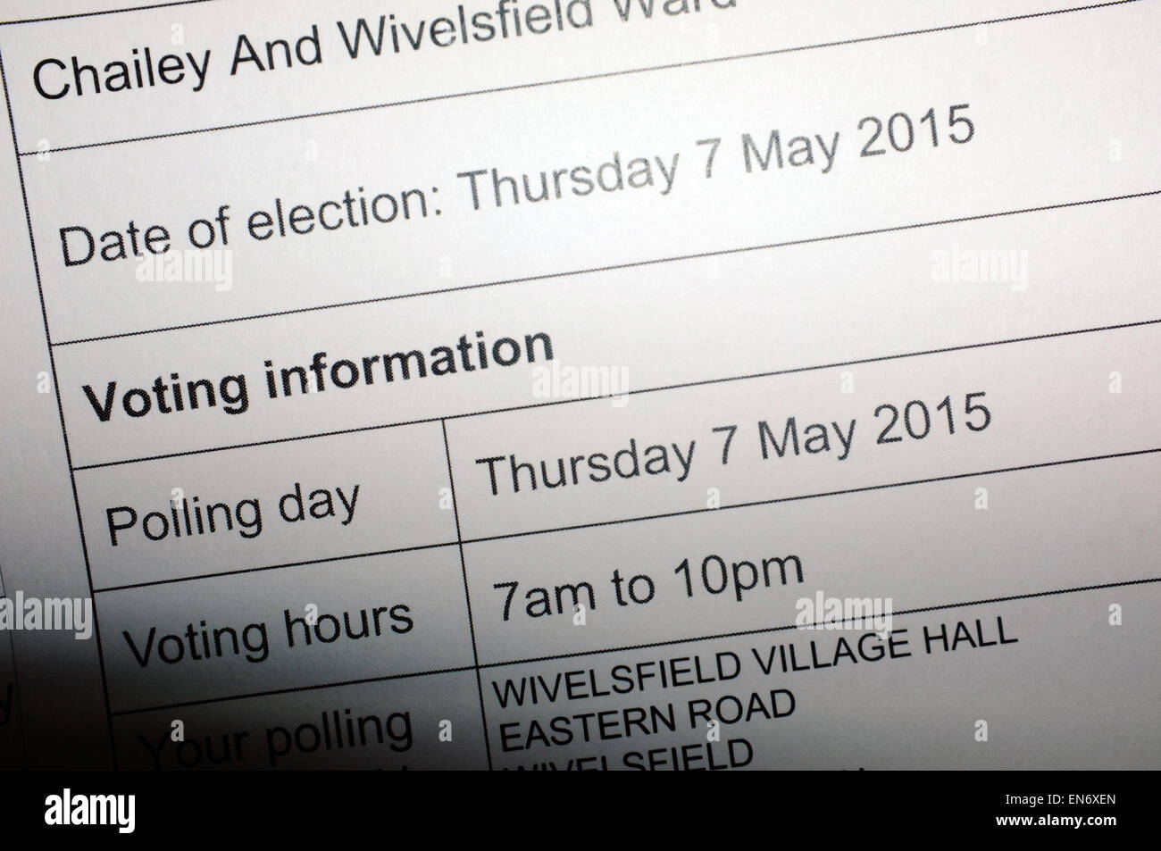 Lewes Constituency Polling cards with voting details for the 7th May UK ...
