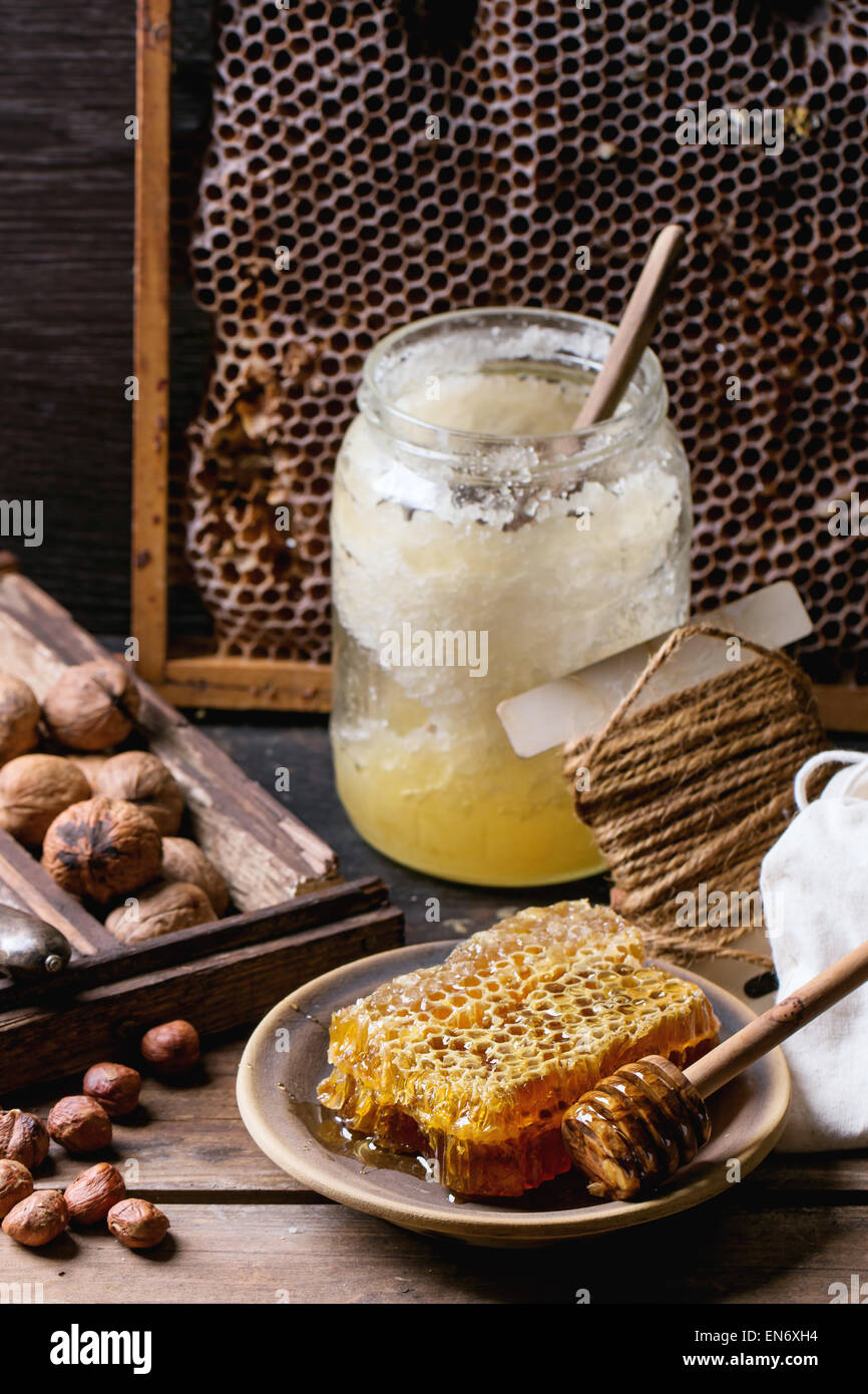 Fresh honeycomb with mix of nuts hi-res stock photography and images ...