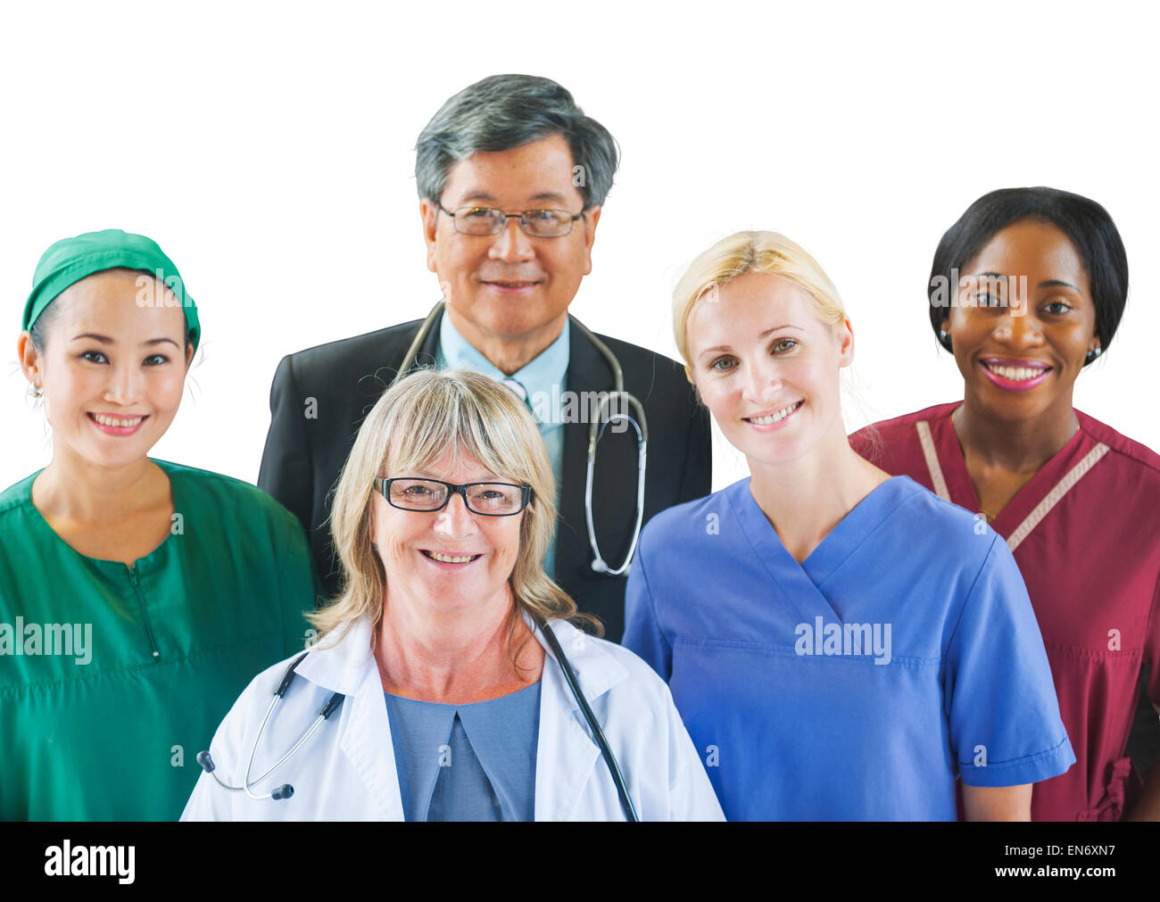 Portrait happy diverse female doctors hi-res stock photography and ...