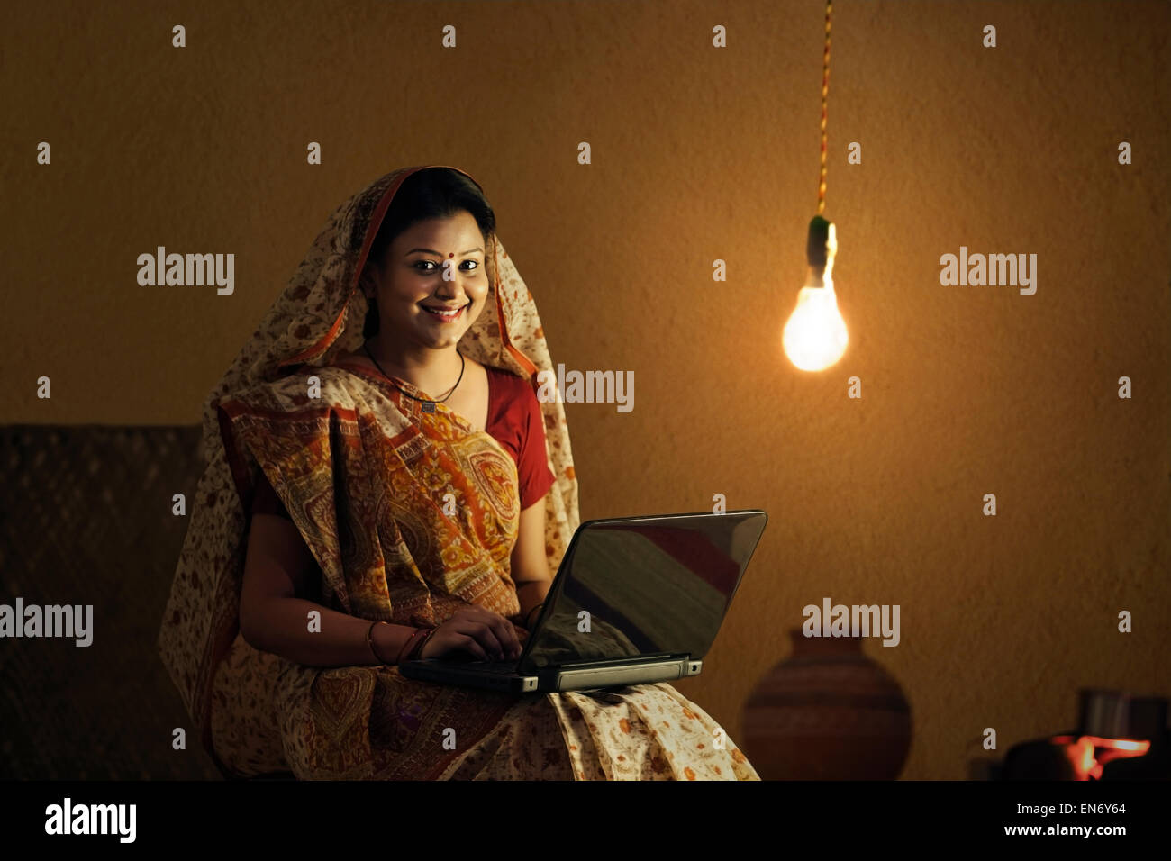 Portrait of rural woman with laptop Stock Photo - Alamy