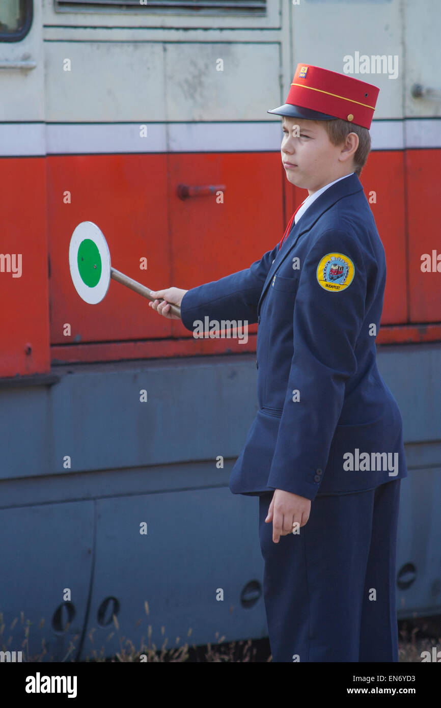 Child guard signaling at the Children's Railway in the Buda Hills ...
