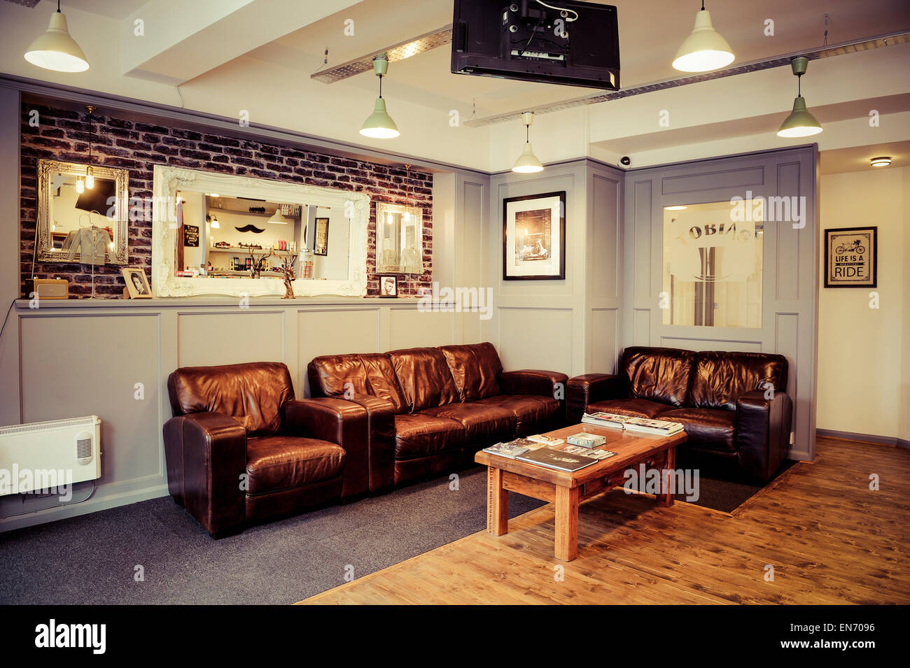 Men's barber shop, retro styled interior design Stock Photo - Alamy