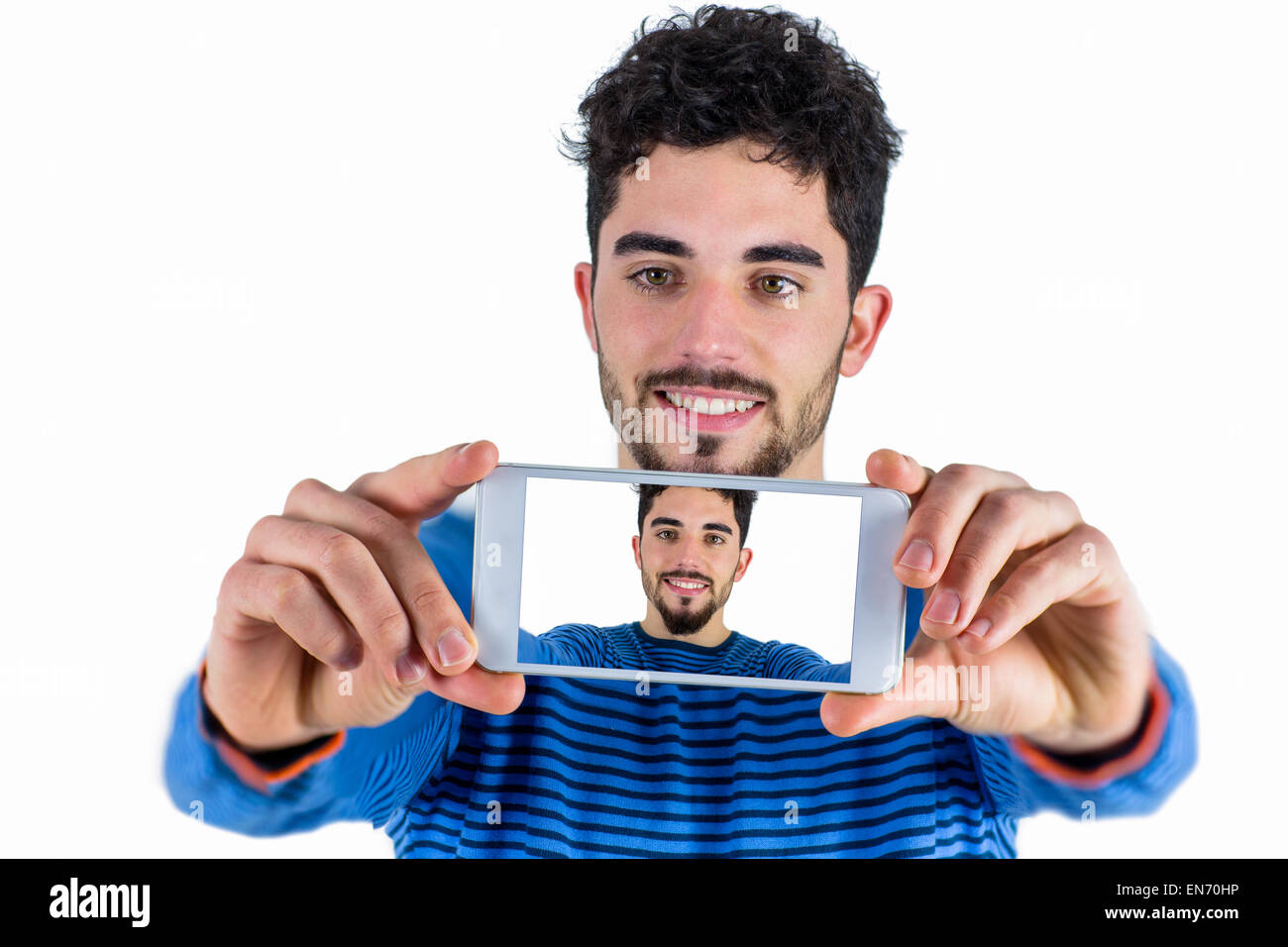 Young hispanic man selfie smartphone hi-res stock photography and images - Alamy