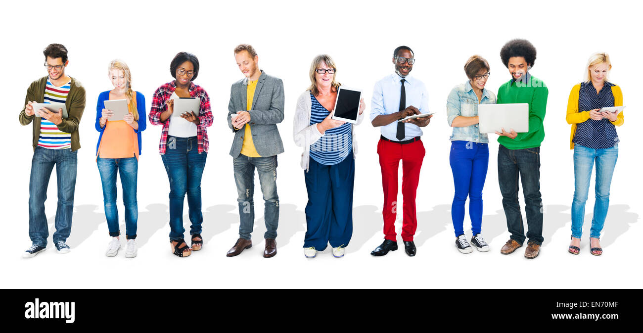 Multiethnic Group of People Using Digital Devices Stock Photo - Alamy
