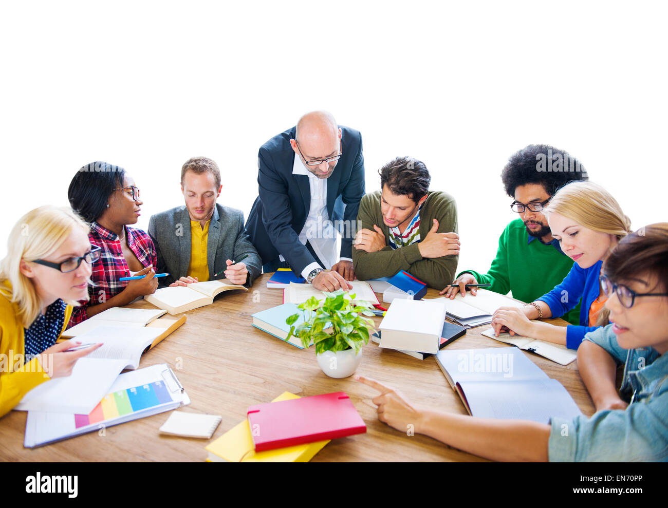 Diverse Students Studying with Their Professor Stock Photo - Alamy