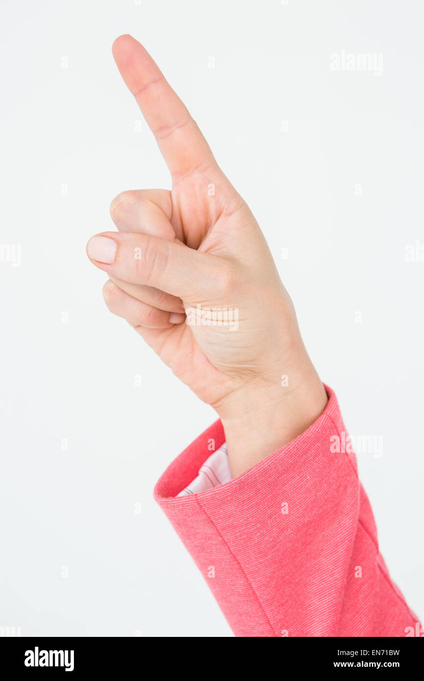 Woman pointing up Stock Photo - Alamy